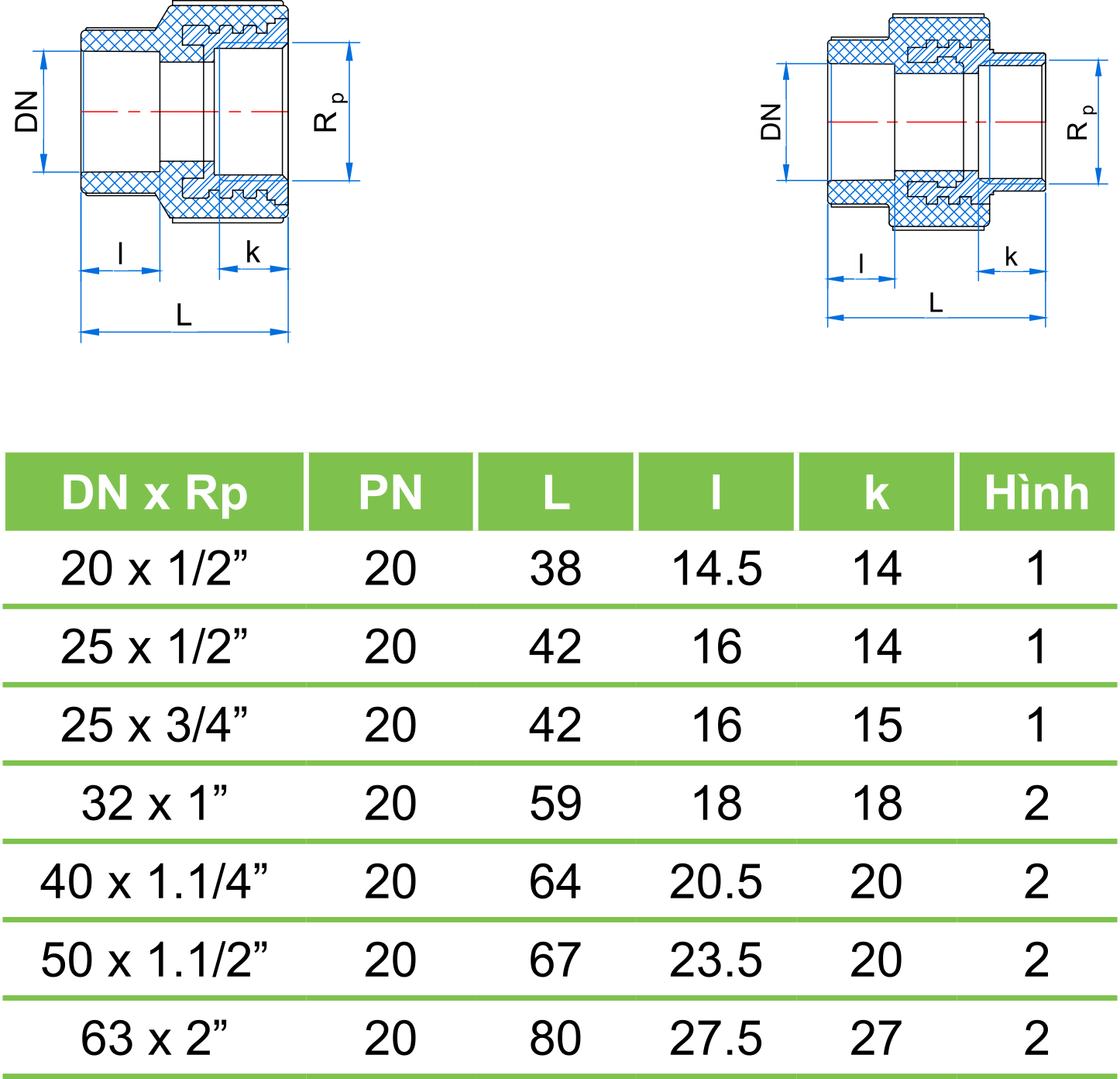 Nối ren trong PPR chống tia UV Tiền Phong